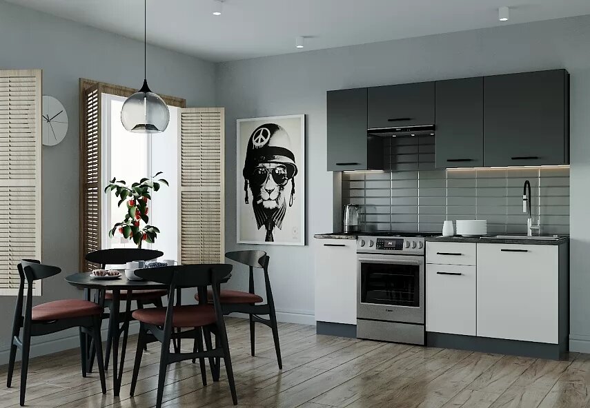 Кухонный гарнитур Sanvut Лофт-2000 столешница 38 мм, каркас ЛДСП, фасад ЛДСП, Антрацит/Жемчуг