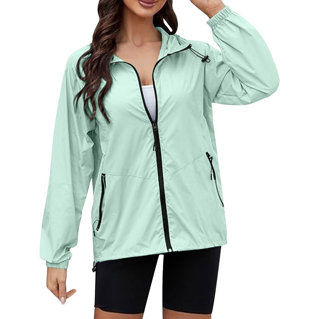 Водонепроницаемая легкая куртка на молнии-зеленый-XXL