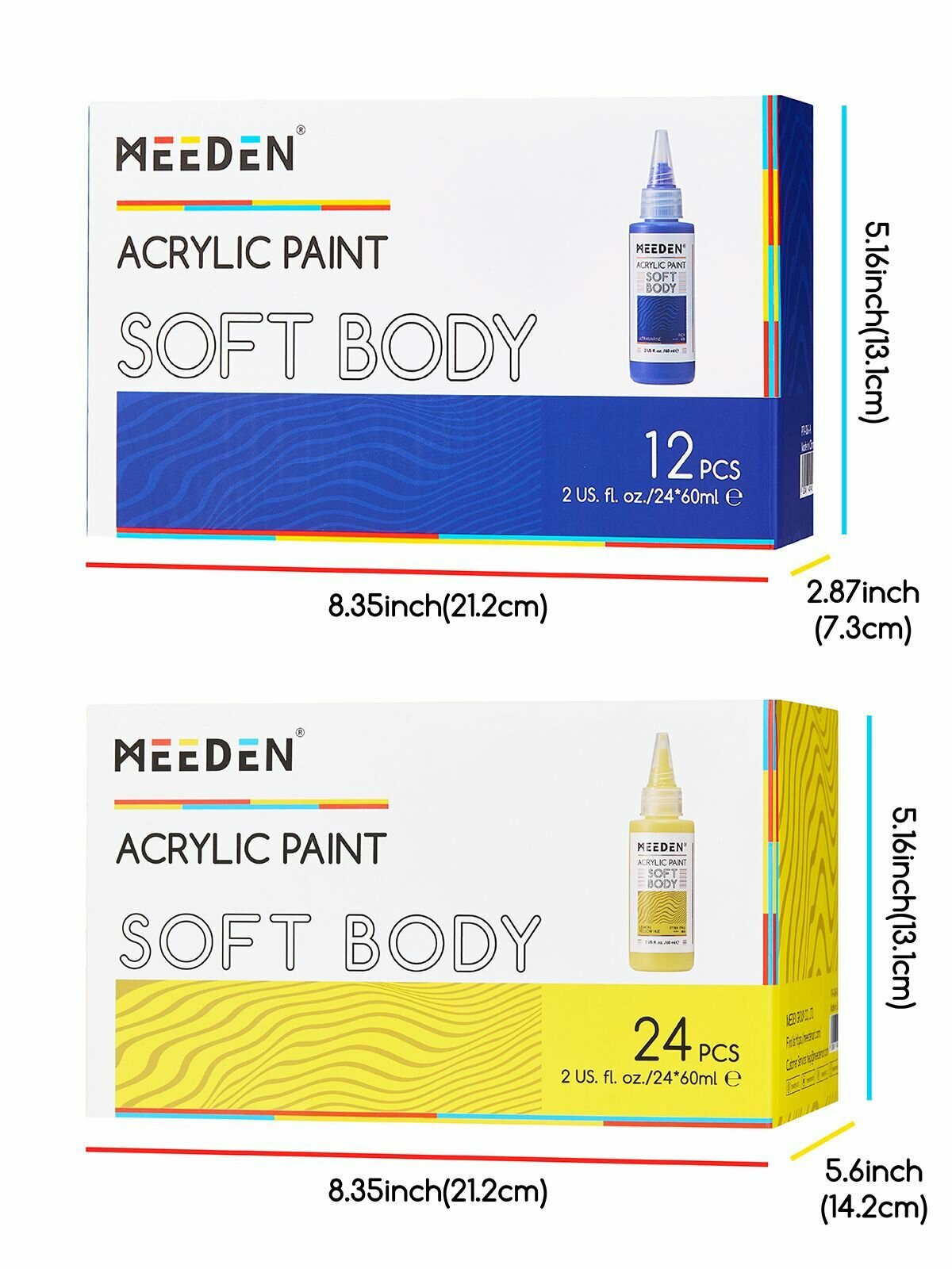 Акриловые краски MEEDEN "Soft Body", для холста, 24 цв, 2 унц.