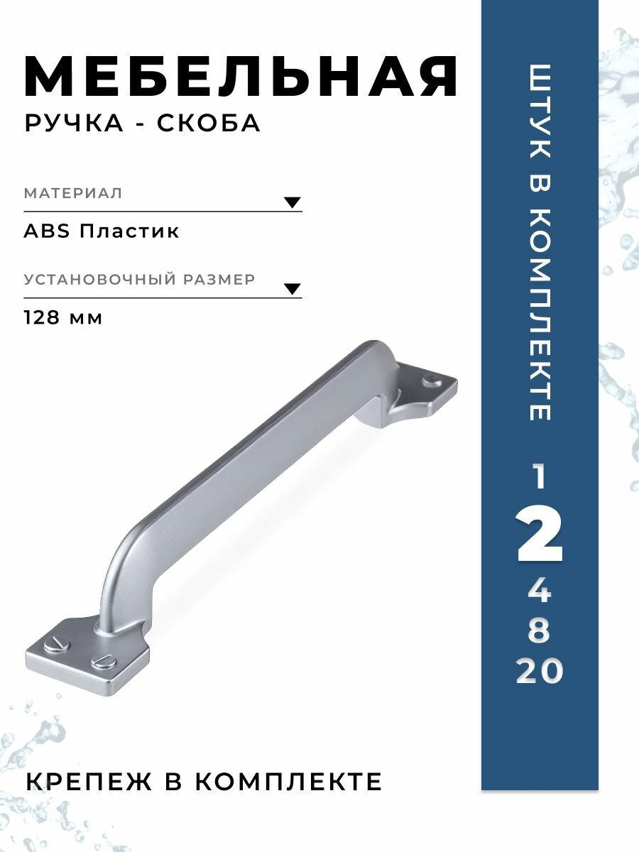 Ручка-скоба мебельная BRANTE С-31, матовый хром, комплект 2 шт, ручка для шкафов, ящиков, комодов, для кухонного гарнитура