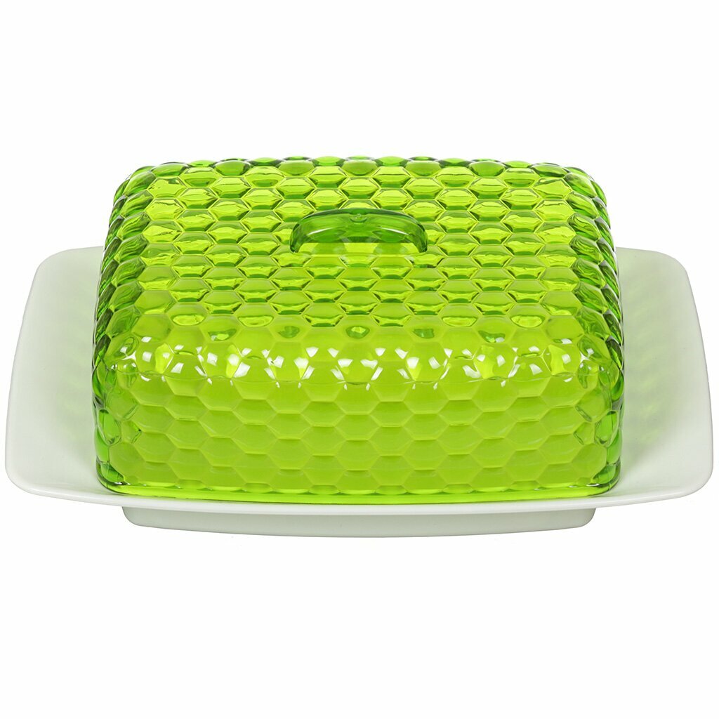 Масленка пластмассовая Альтернатива М5571 бело-зеленая/бирюзовый, 7,2х12х18.5 см