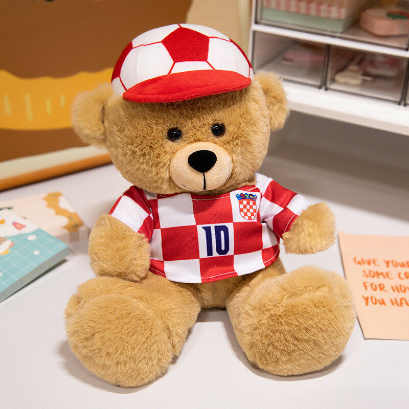 Cozy and soft teddy bear plush toy in white and brown jersey for kids gifts