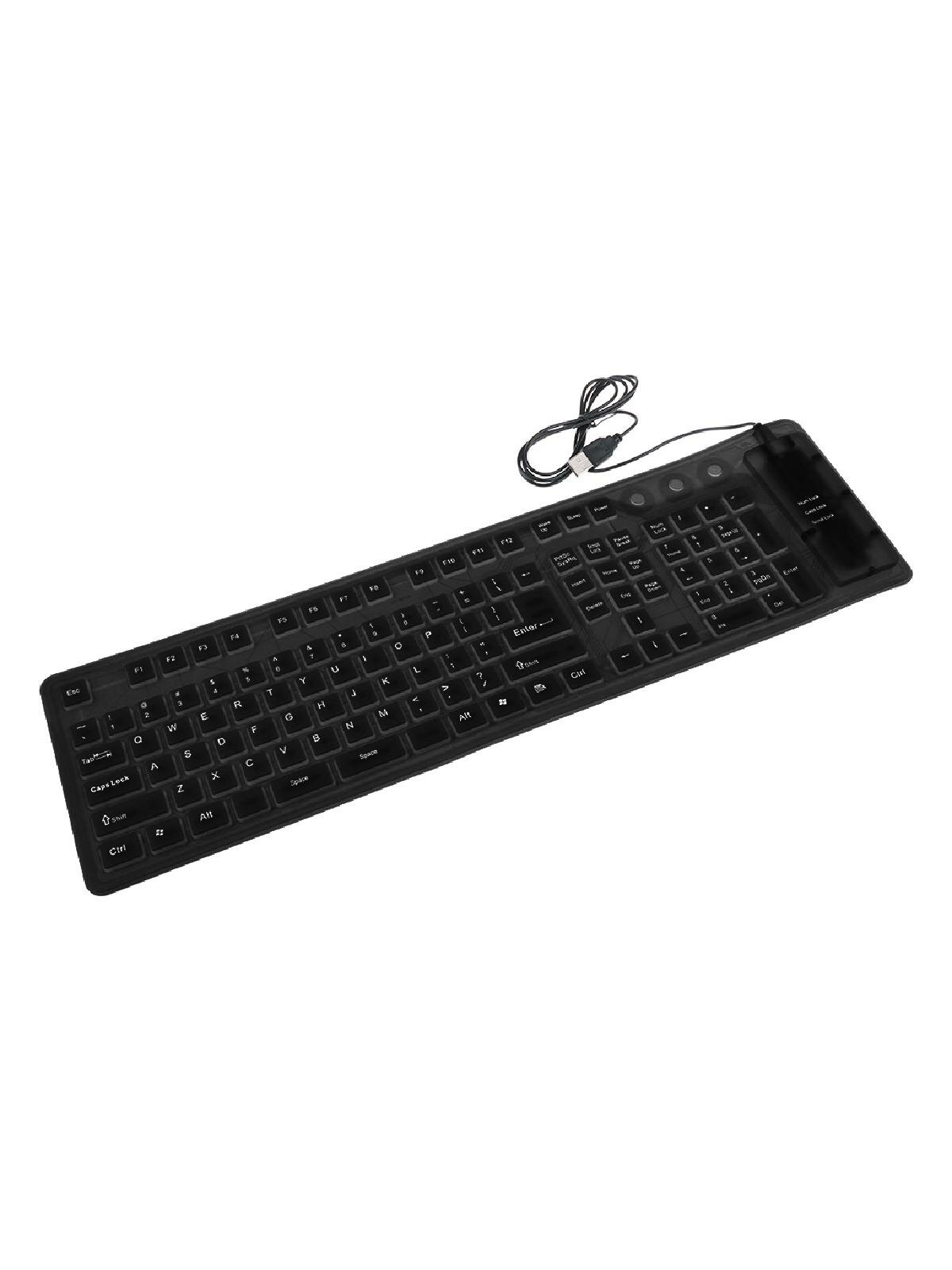 109 Keys Black Waterproof USB Silicone Rubber Flexible Foldable Keyboard for PC Lightweight Portable Computer Keyboard
