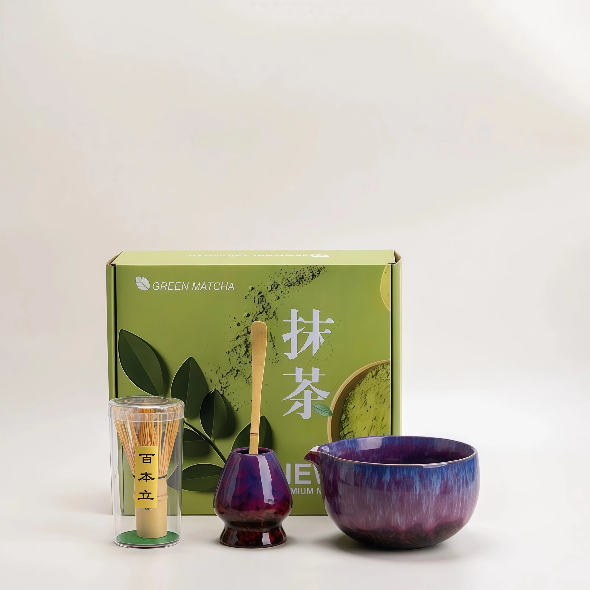 Набор для чая матча, ситечко и ложка, 8 предметов, бамбук и керамика, голубой