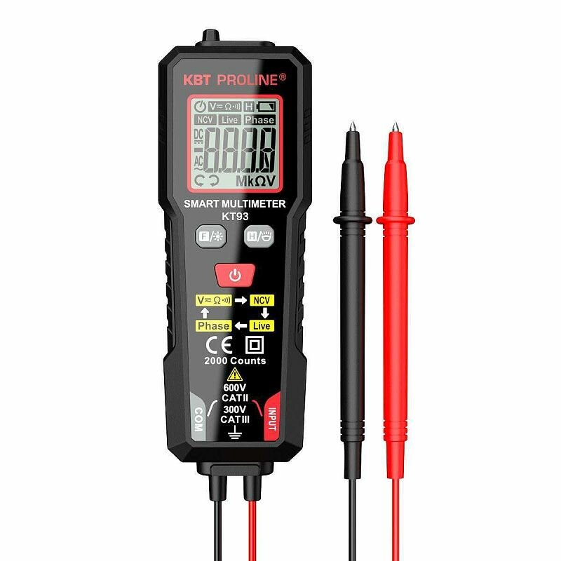 Мультиметр цифровой KT93 SMART True RMS с автоматическим выбором режимов и пределов измерений со встроенными щупами