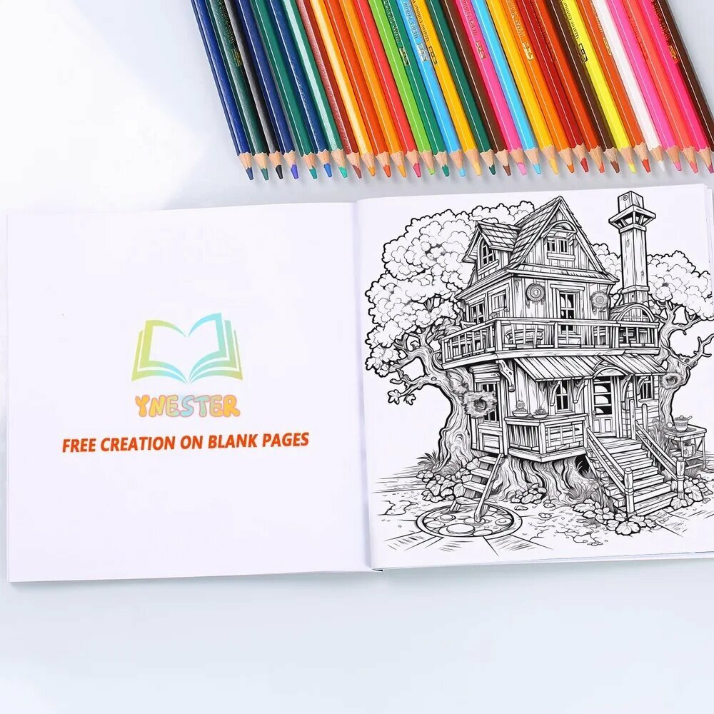 Книжка-раскраска в Деревянный дом, Альбом для рисования Деревянный дом, высокое качество Книга каракулей20 см*20 см, подходит для раскрашивания как взрослыми, так и детьми