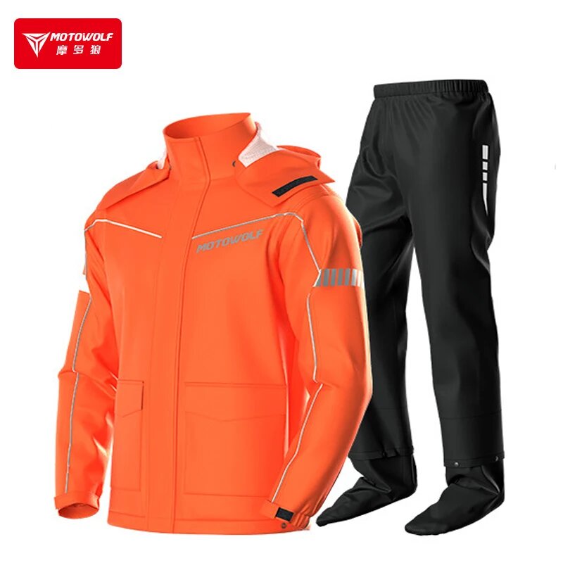 Мотоциклетный дождевик, водонепроницаемый костюм с разрезом, легкая складная ветрозащитная Светоотражающая куртка и брюки для езды на мотоцикле, Orange Raincoat, L, Унисекс
