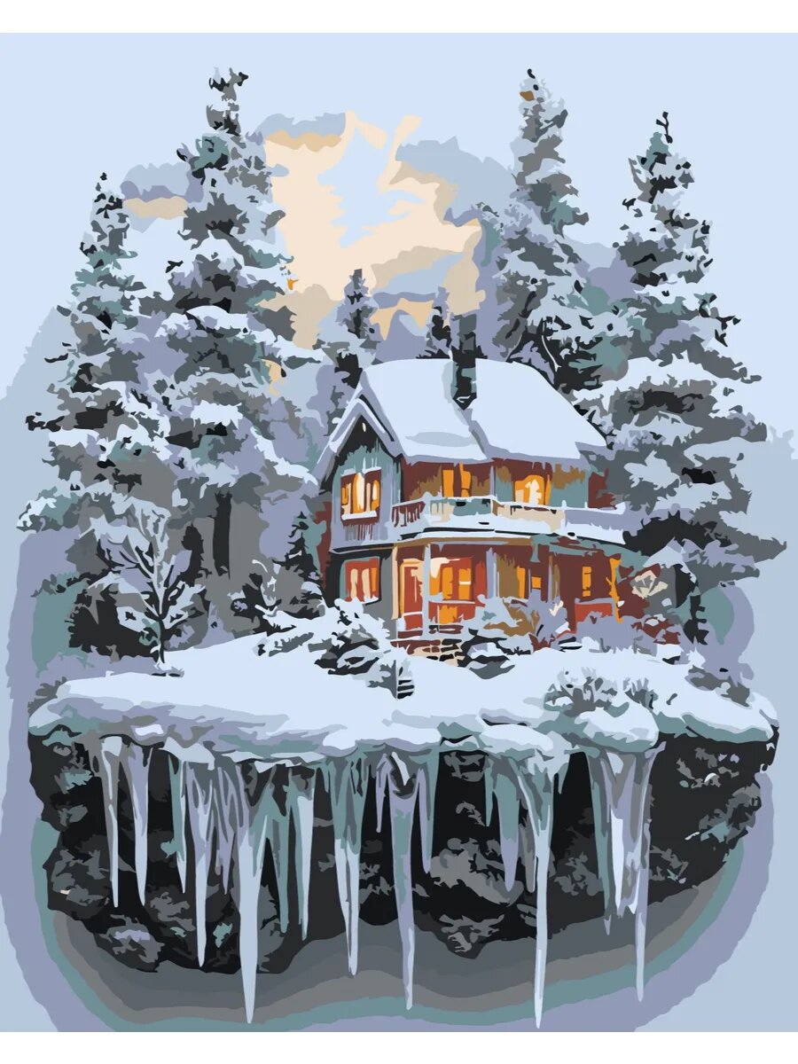 Картина по номерам Домик в Зимнем Лесу Пейзаж Зима