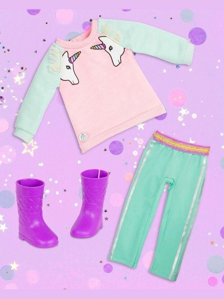 GLITTER GIRLS Комплект одежды для куклы 35 см Свитер с единорогом, леггинсы и сапожки