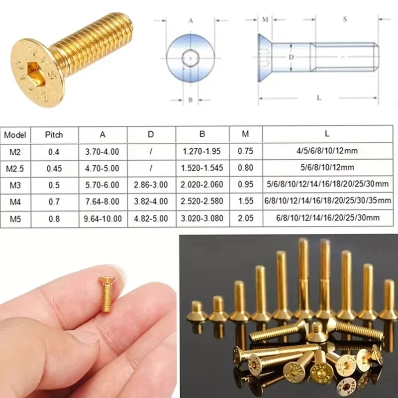 Винты титановые M5 8mm 5шт золотистые