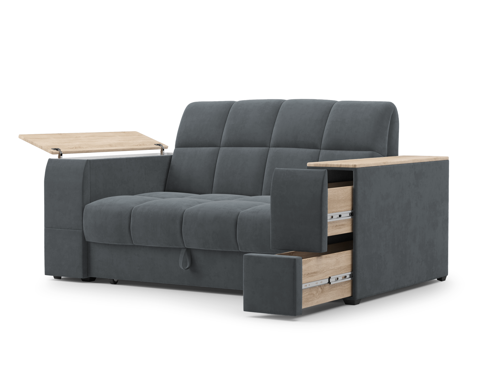 Диван-кровать Флай, аккордеон, подлокотники короб+ящики, 120*200 с ортопедическим основанием, съемный чехол, велюр.