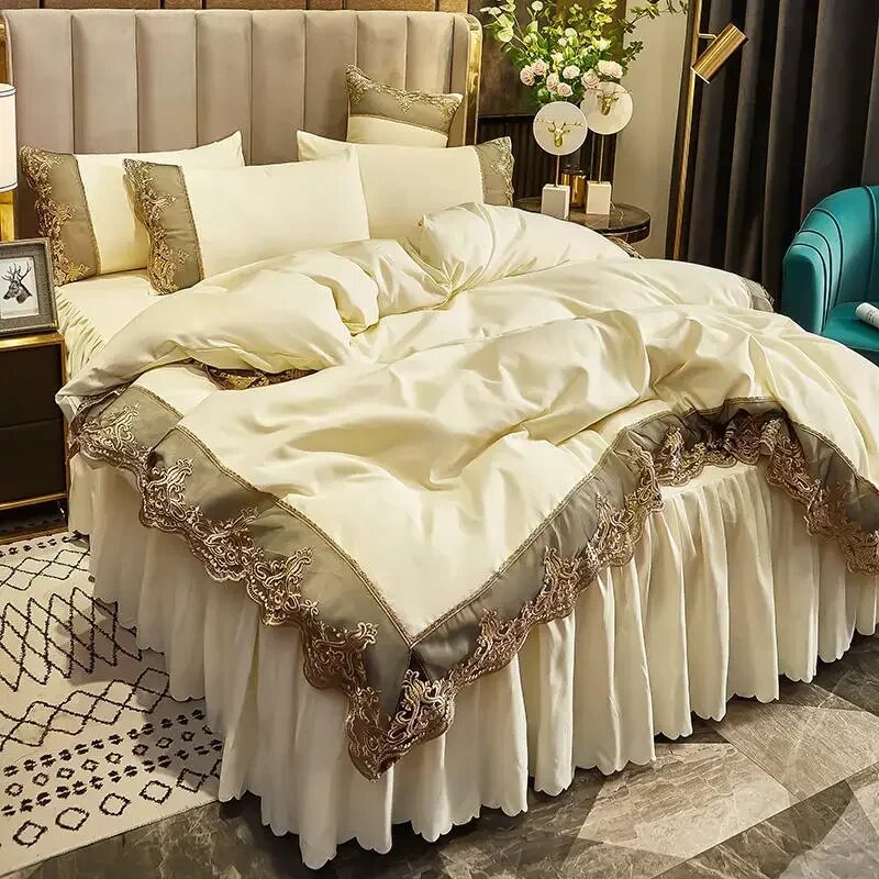 Комплект постельного белья из микрофибры 4 шт Бежевый, 2.0m four piece set, Ivory white