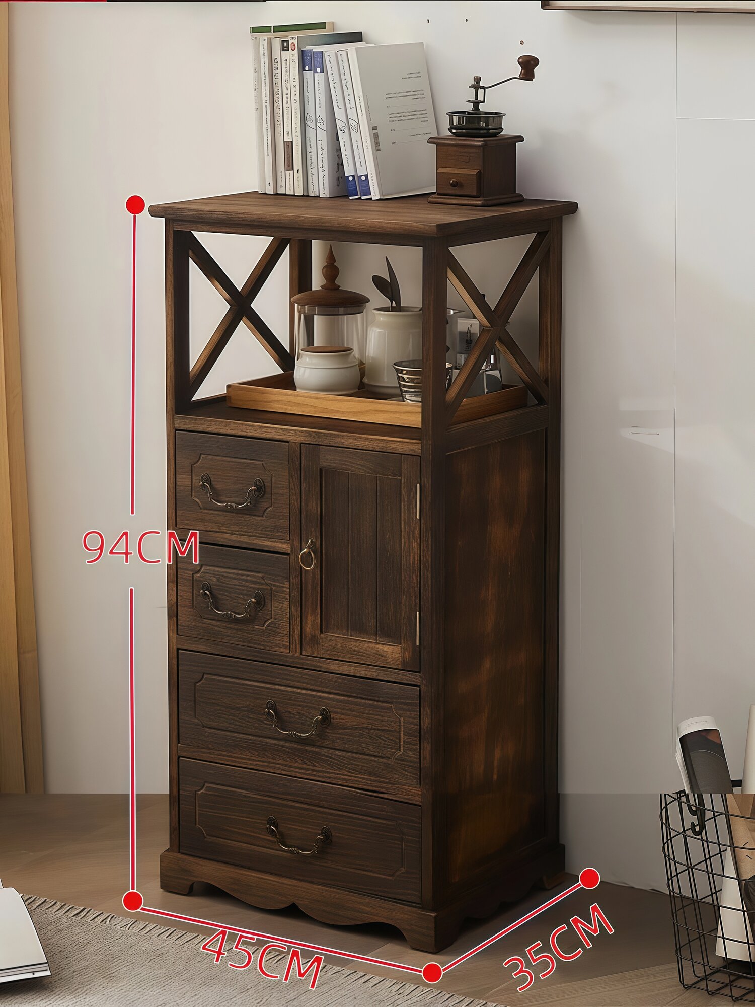 Комод-секретер Мебель СВК, массив дерева, коричневые, 45x35x94 см