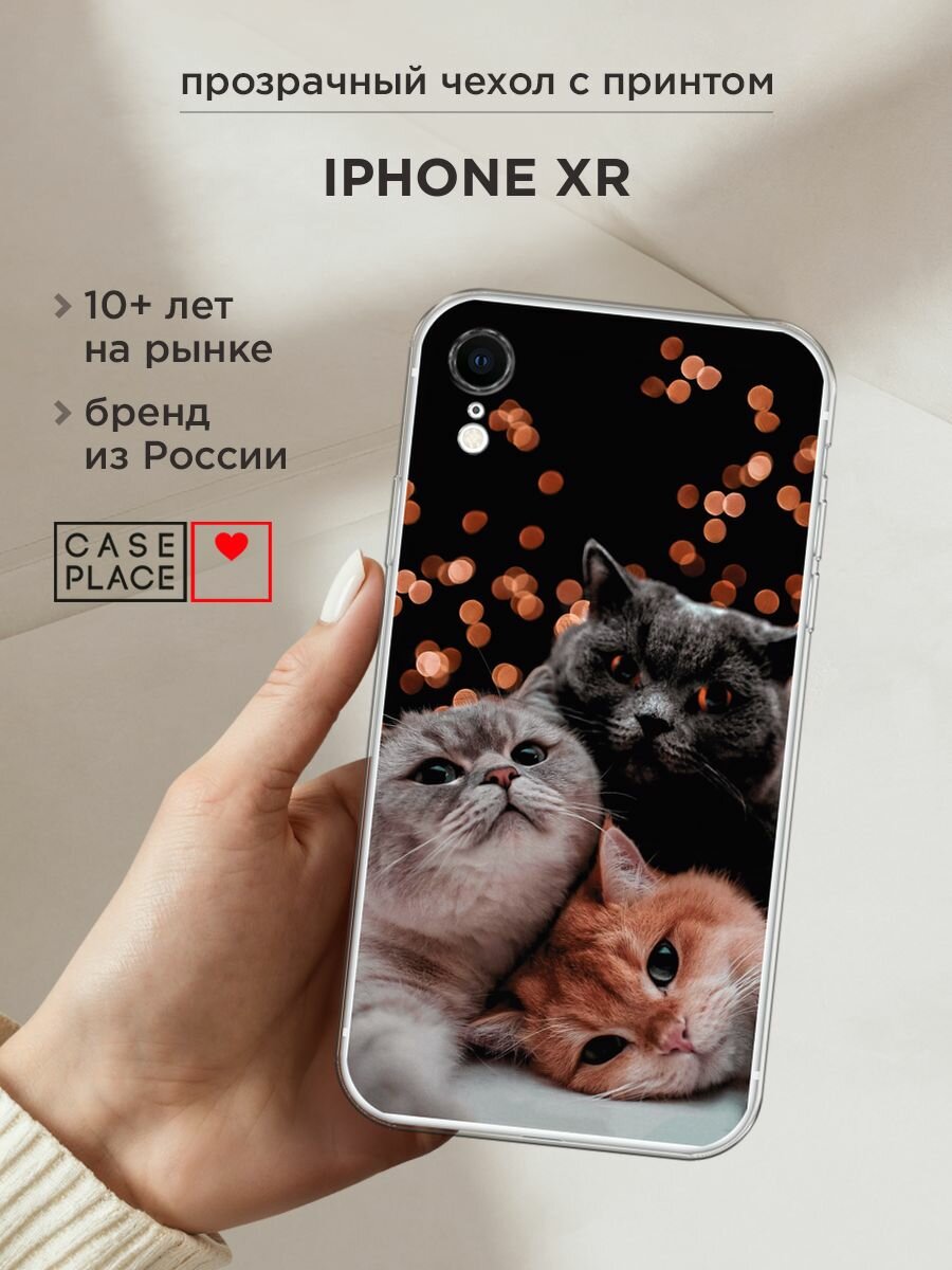 Чехол на Apple iPhone XR / Айфон XR с принтом "Кошачьи обнимашки"