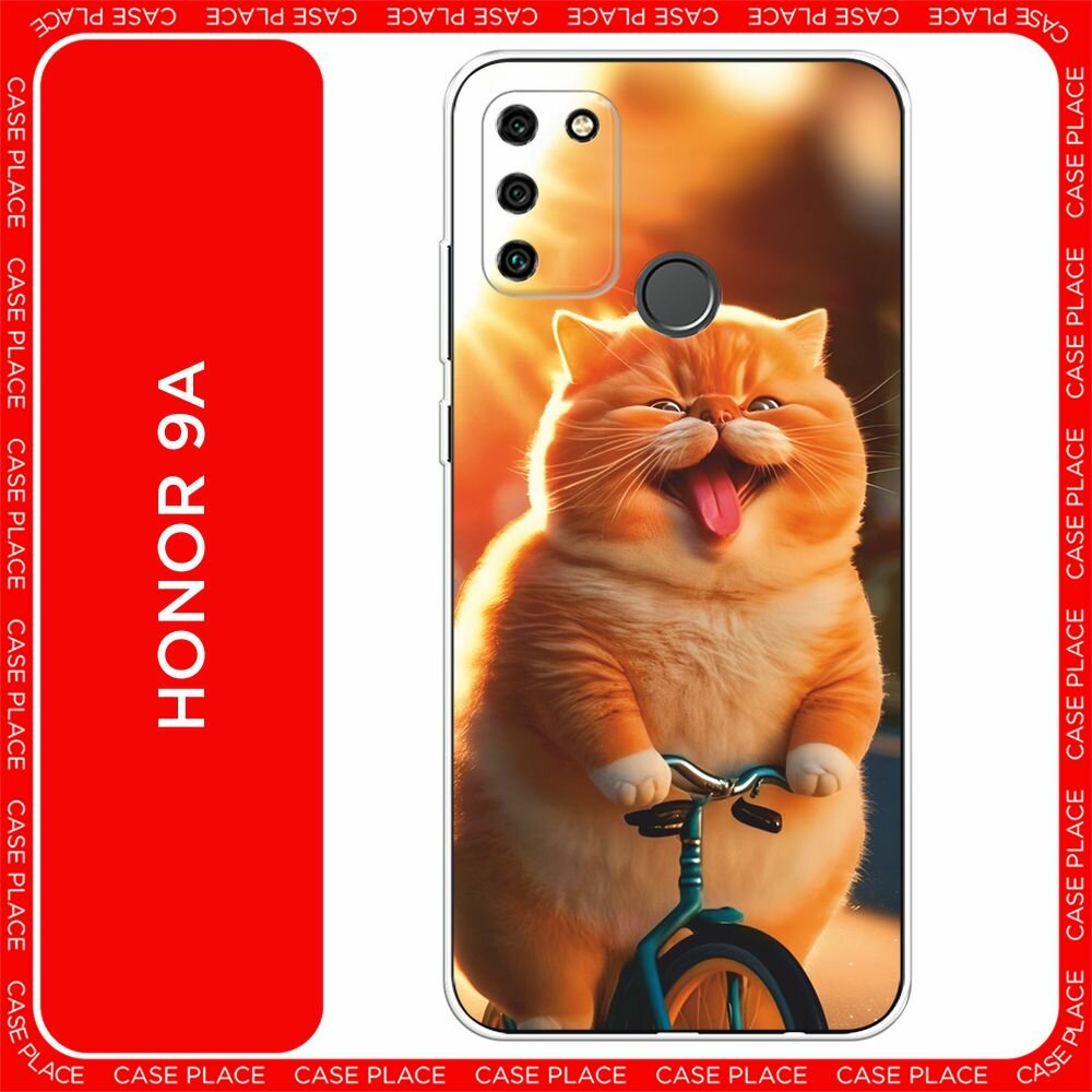 Силиконовый чехол на Honor 9A / Хонор 9А с принтом "Кот на велике"