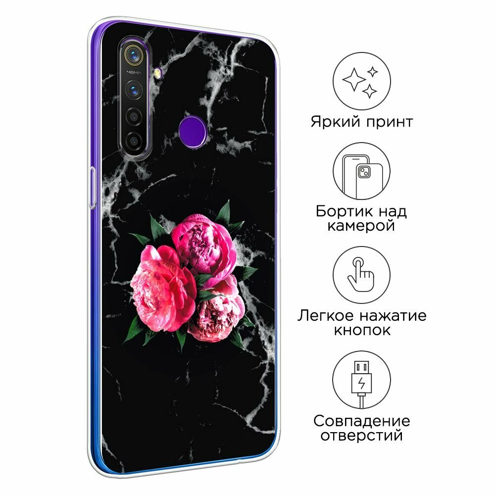 Чехол на Realme 5 Pro / Реалми 5 Про с принтом "Букет на черном мраморе" — фото 1