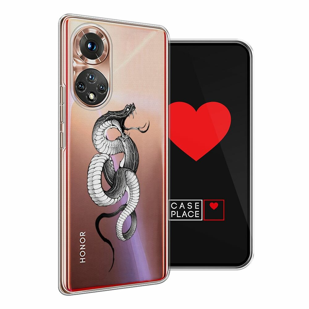 Чехол на Honor 50/Huawei Nova 9 / Хонор 50/Хуавей Нова 9 с принтом Монохромная змея рисунок, прозрачный — фото 1