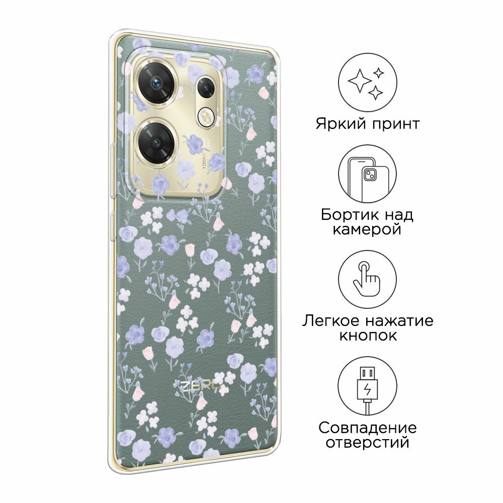 Чехол на Infinix Zero 30 4G / Инфиникс Зеро 30 4G с принтом "Сиреневые розы паттерн", прозрачный — фото 1