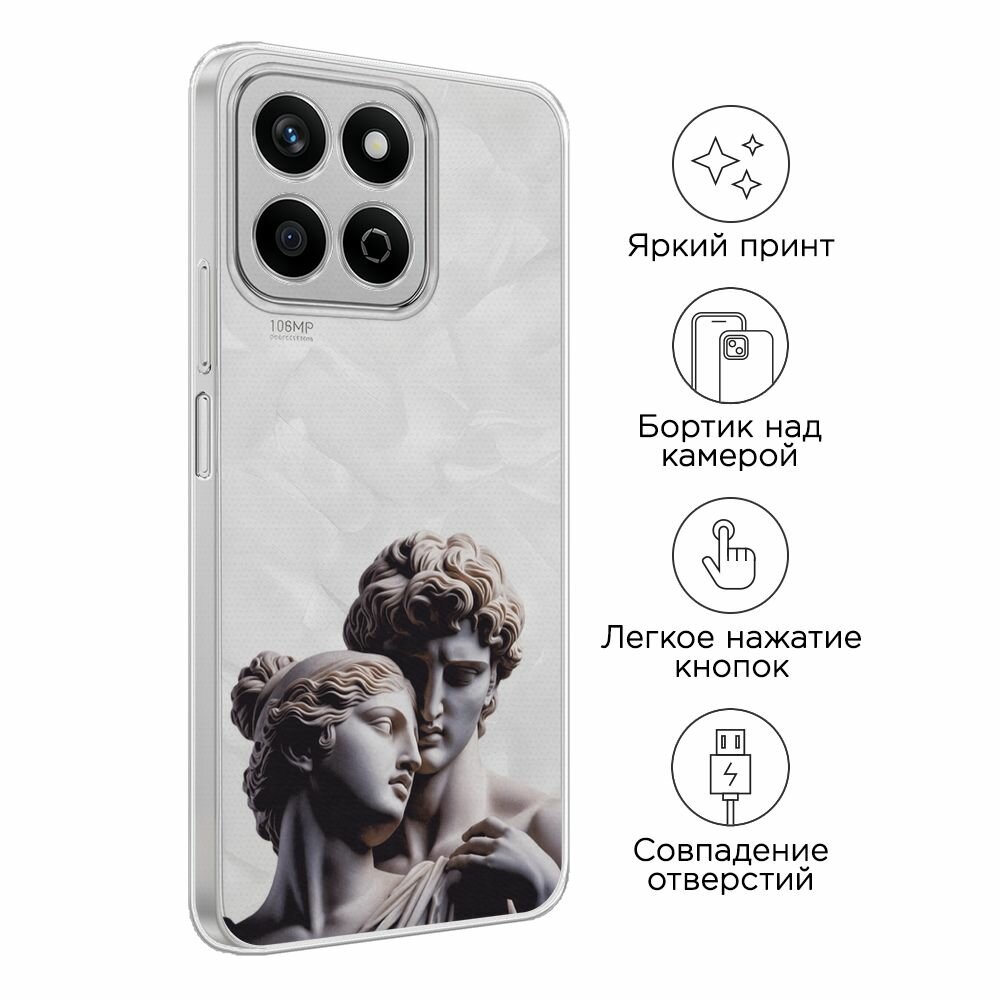 Чехол на Honor X7c / Хонор X7c с принтом "Нежные скульптуры - 14 февраля", прозрачный — фото 1
