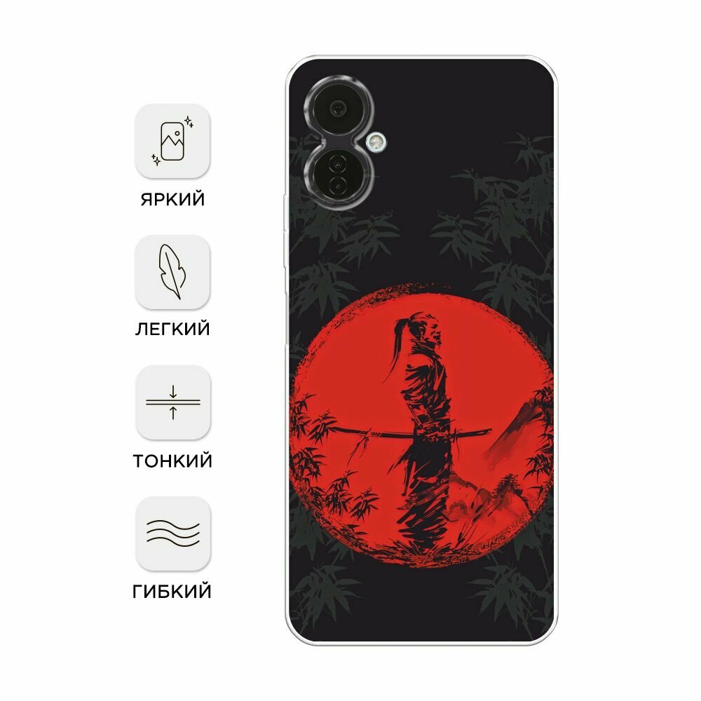 Чехол на Tecno Camon 19 Neo / Техно Камон 19 Нео с принтом "Самурай на красном фоне" — фото 1