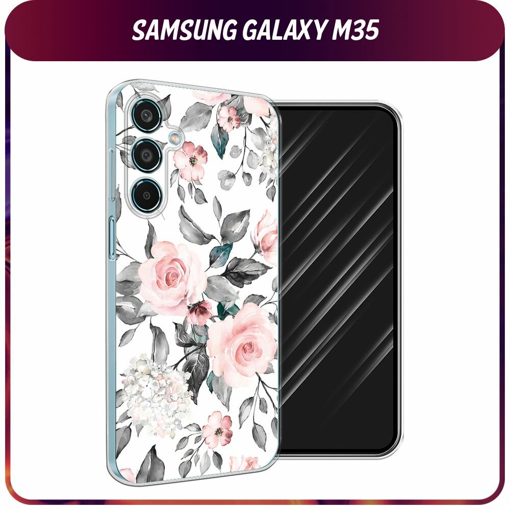 Чехол на Samsung Galaxy M35 / Самсунг Галакси M35 с принтом "Розы на белом"