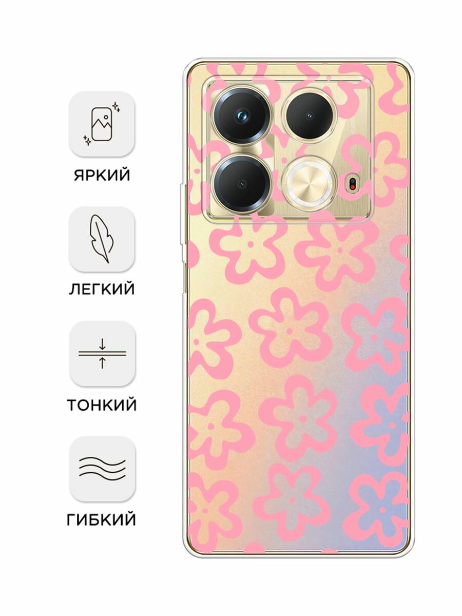 Чехол на Infinix Note 40 / Инфиникс Нот 40 с принтом "Простые розовые цветочки", прозрачный — фото 1