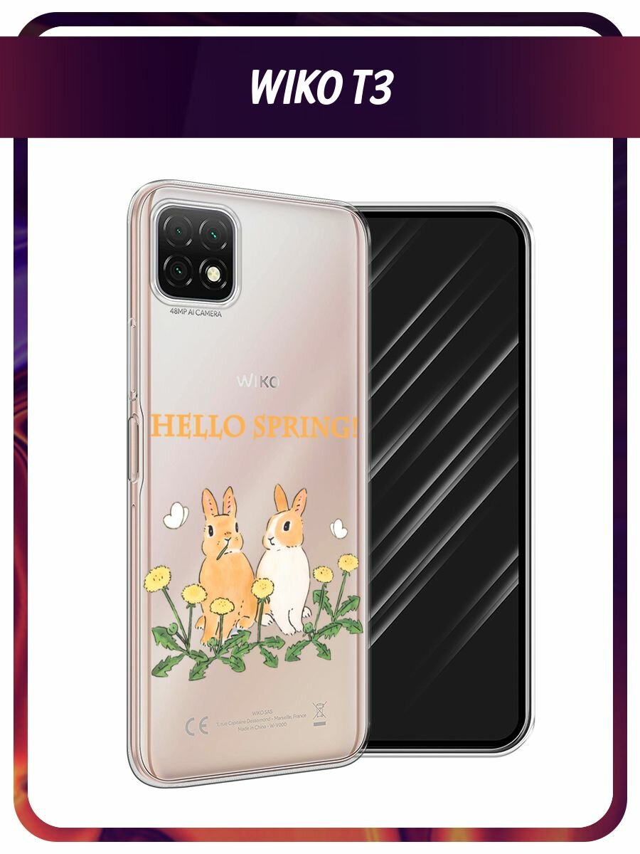 Чехол на Wiko T3 / Вико Т3 с принтом "Весенние кролики", прозрачный