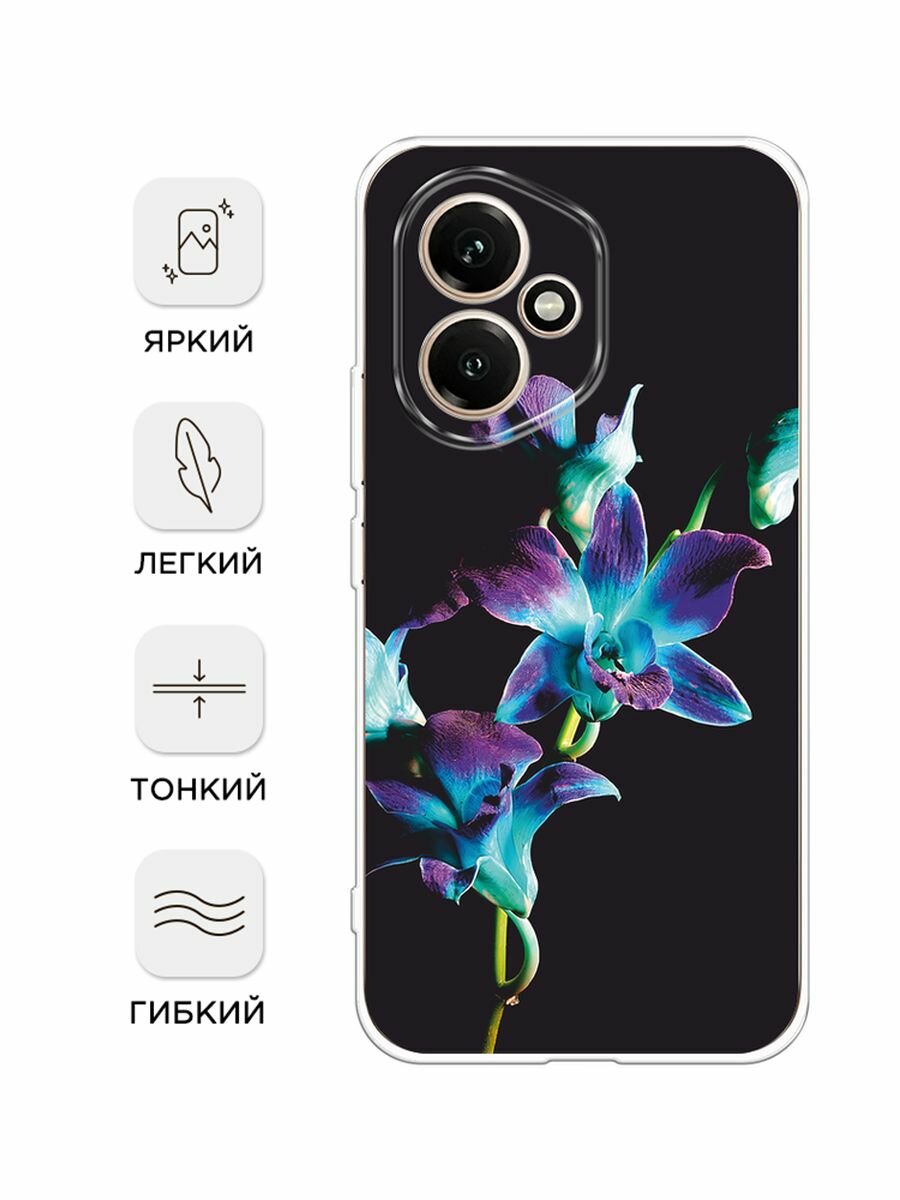 Чехол на Honor 400 / Хонор 400 с принтом "Синий цветок на черном" — фото 1