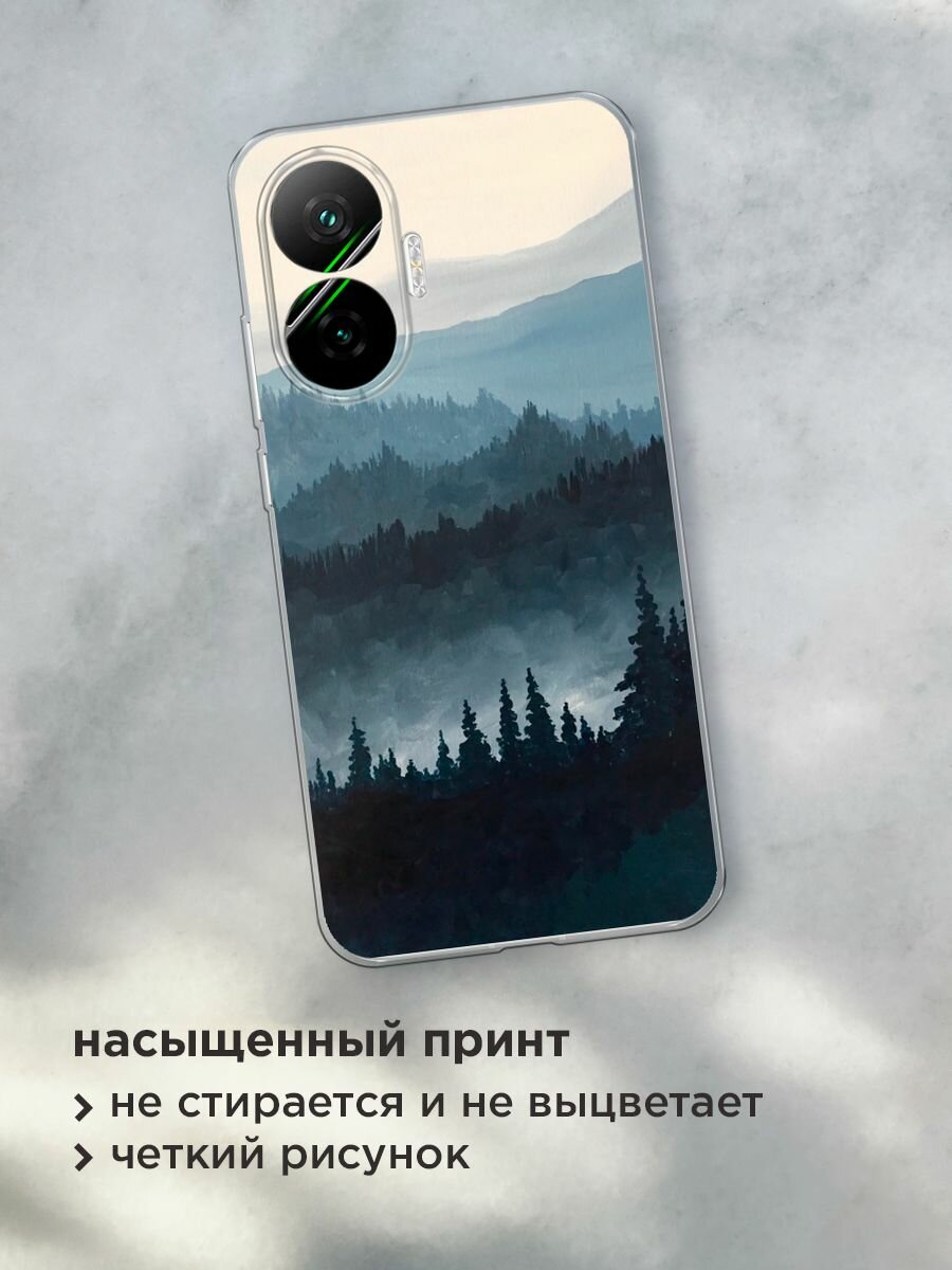 Силиконовый чехол на Poco F7 / Поко F7 с принтом "Туманные горы" — фото 1