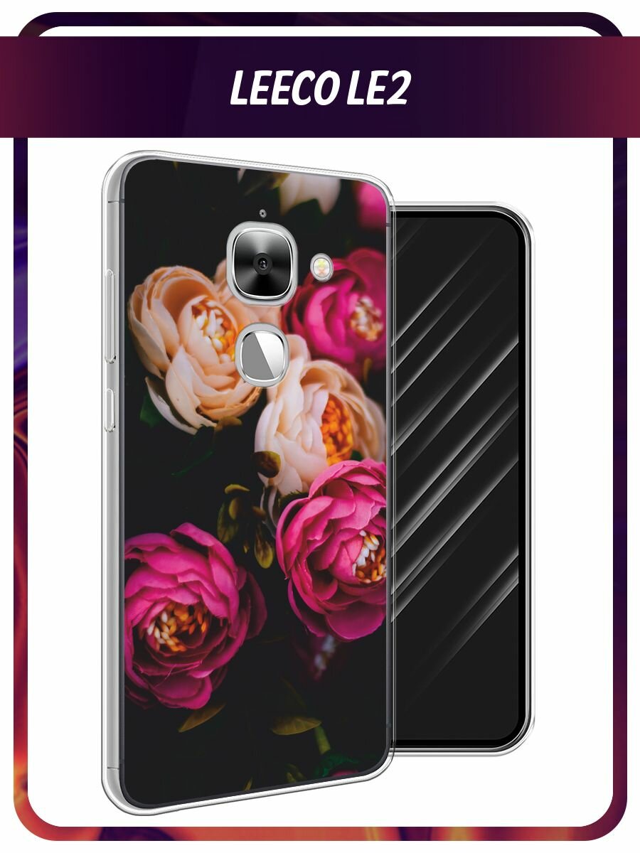 Чехол на LeEco Le 2/2 pro / Лееко Ле 2/2 про с принтом "Розовые пионы на черном"