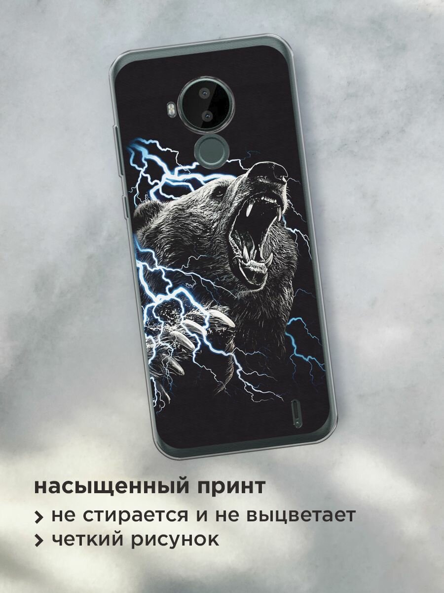Силиконовый чехол на Nokia C30 / Нокия C30 с принтом "Гроза и медведь" — фото 1