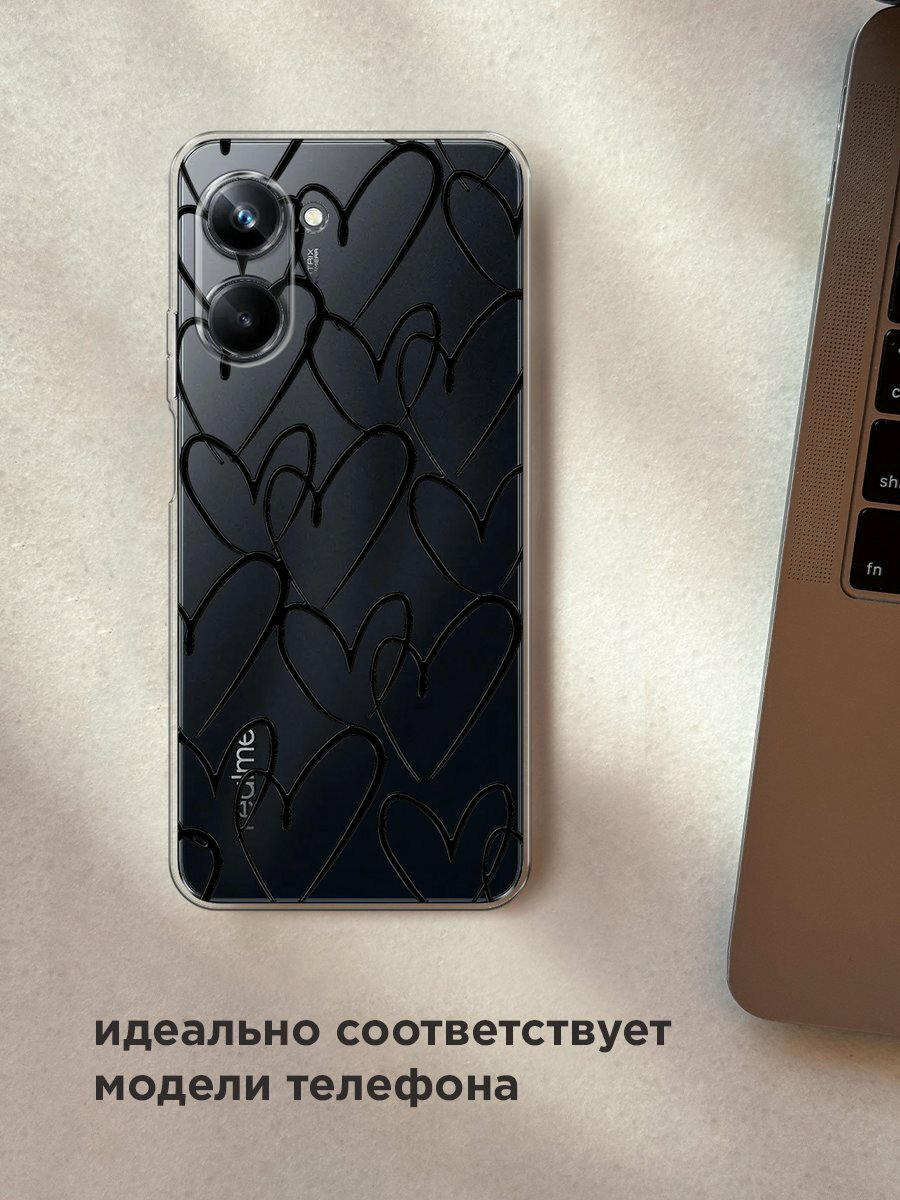 Чехол на Realme 10 Pro / Реалми 10 Про с принтом "Hearts doodle black 1" — фото 1