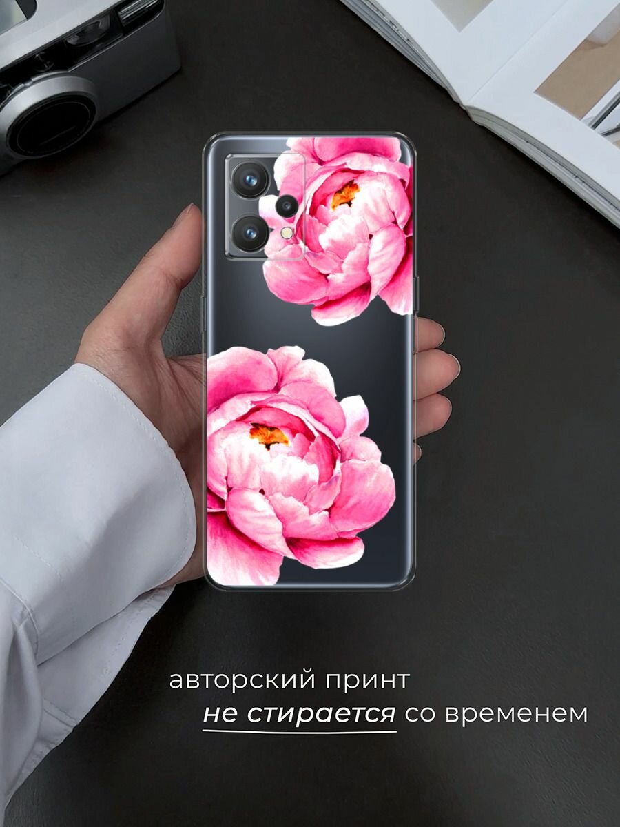 Чехол на Realme 9 4G/9 Pro Plus / Реалми 9 4G/9 Pro Plus с принтом "Open peonies", прозрачный — фото 1