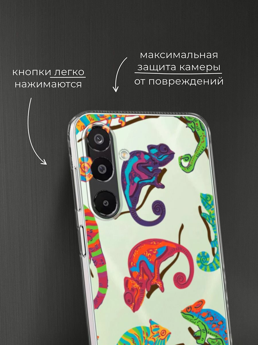 Чехол на Samsung Galaxy M16 / Самсунг Галакси М16 с принтом "Яркие хамелеоны" — фото 1