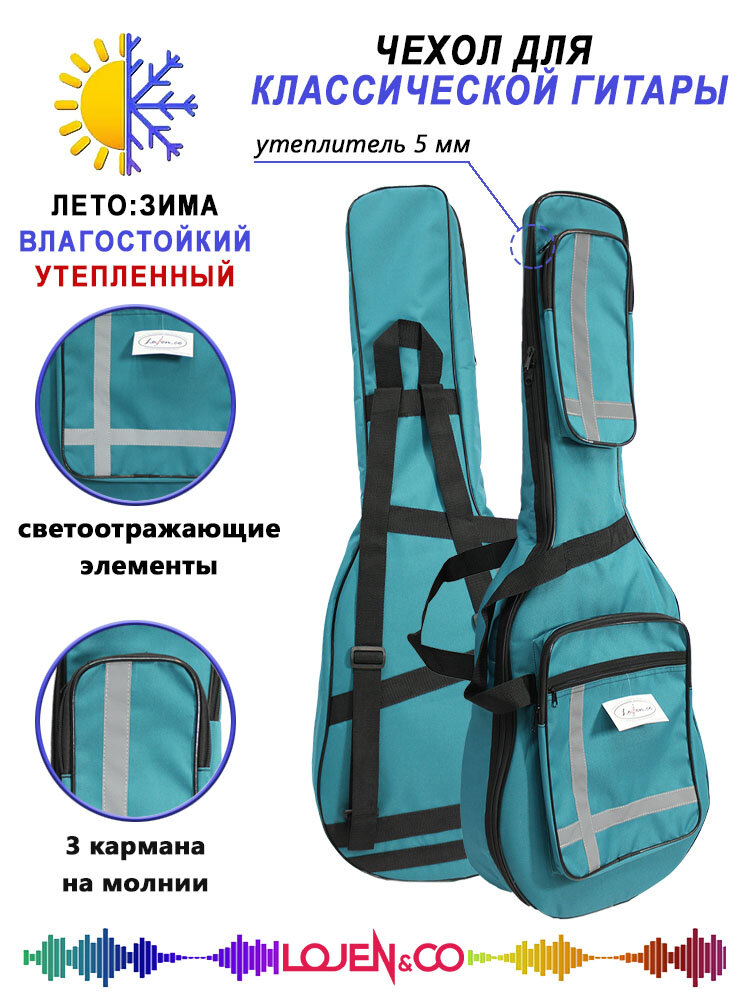 Чехол для классической гитары бирюзовый UL-3KMT