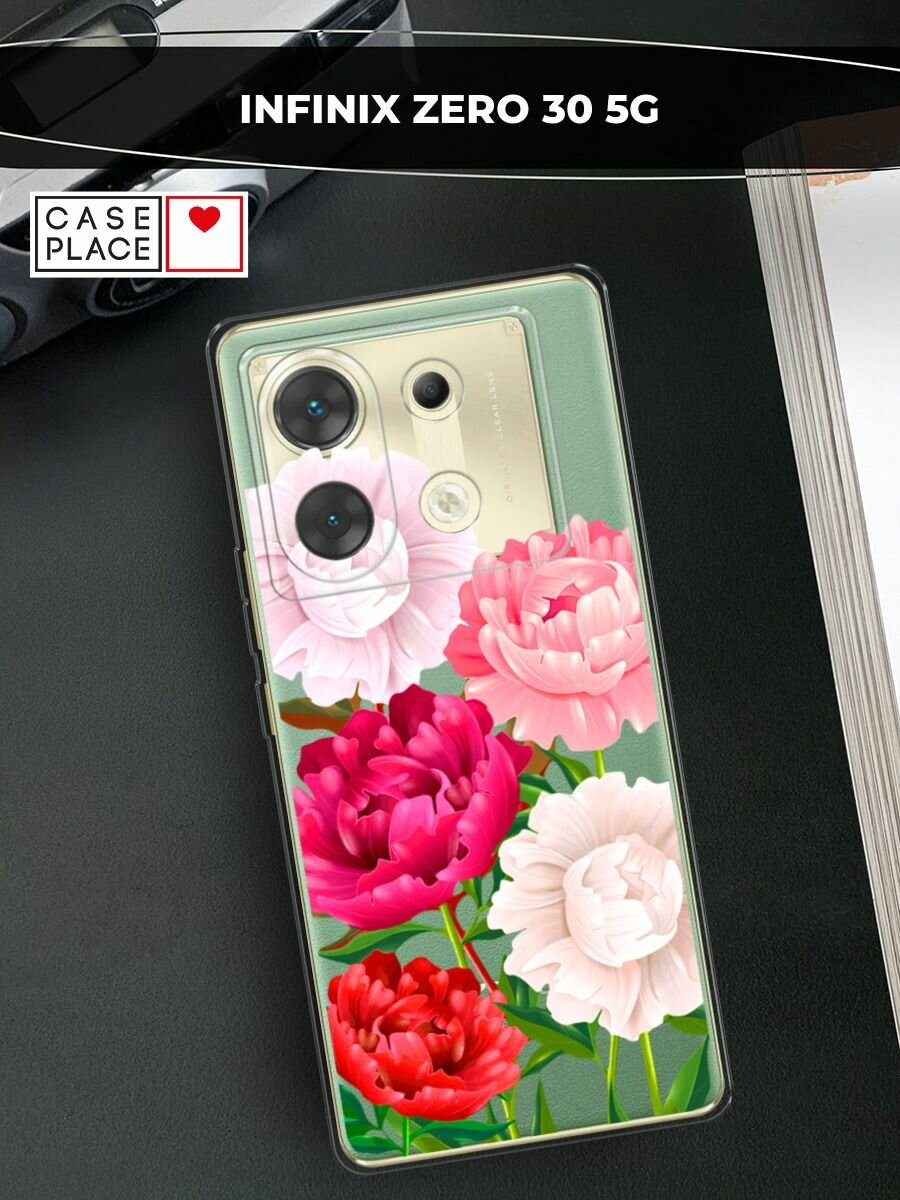 Чехол на Infinix Zero 30 5G / Инфиникс Зеро 30 5G с принтом "Большие пионы", прозрачный