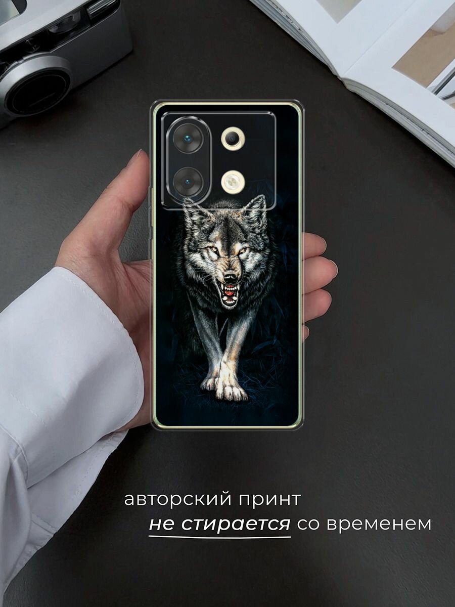 Чехол на Infinix Zero 30 5G / Инфиникс Зеро 30 5G с принтом "Злобный волк из ночи" — фото 1