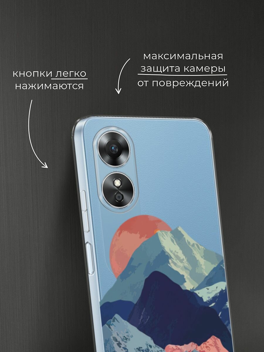Чехол на Oppo A17 / Оппо A17 с принтом "Закат в снежных горах", прозрачный — фото 1