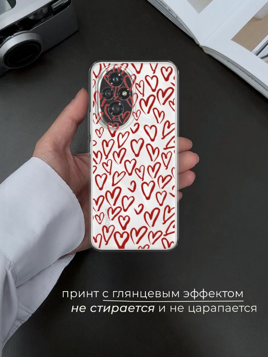 Чехол на Honor 200 / Хонор 200 с принтом "Легкие бордовые сердечки" — фото 1