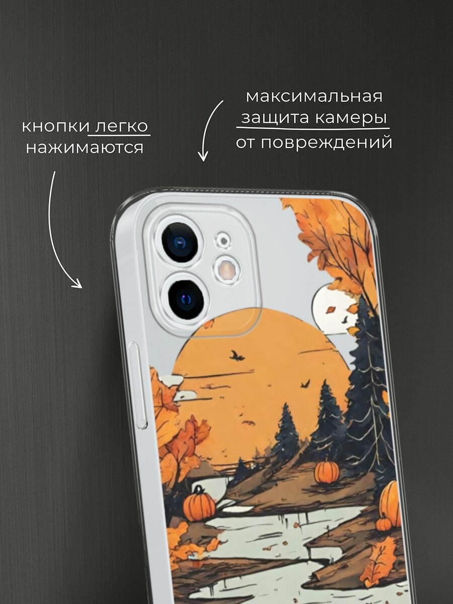 Чехол на Apple iPhone 12 mini / Айфон 12 Мини с принтом "Осенний лесной уголок", прозрачный — фото 1