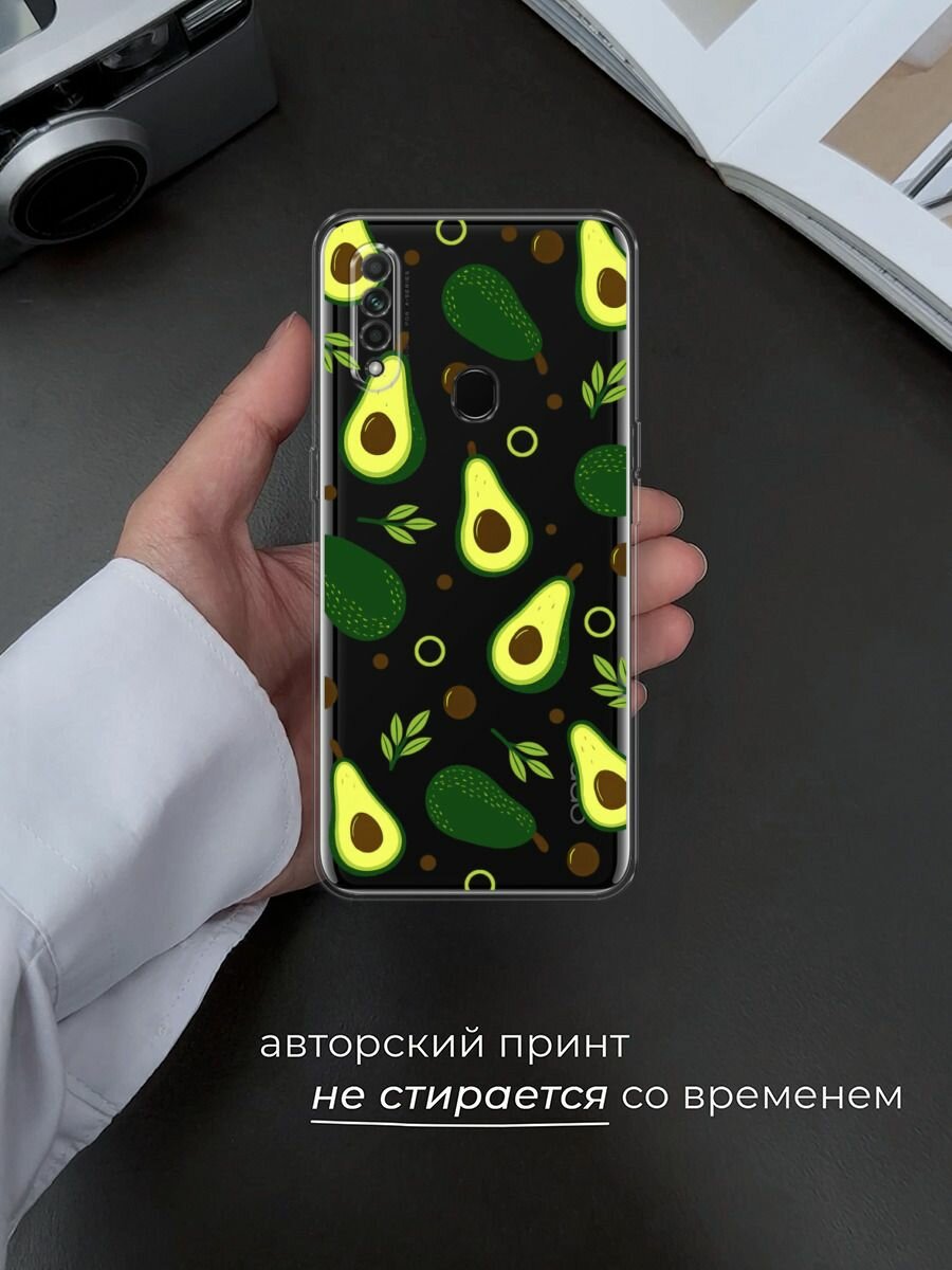 Чехол на Oppo A31 / Оппо А31 с принтом "Авокадо паттерн", прозрачный — фото 1