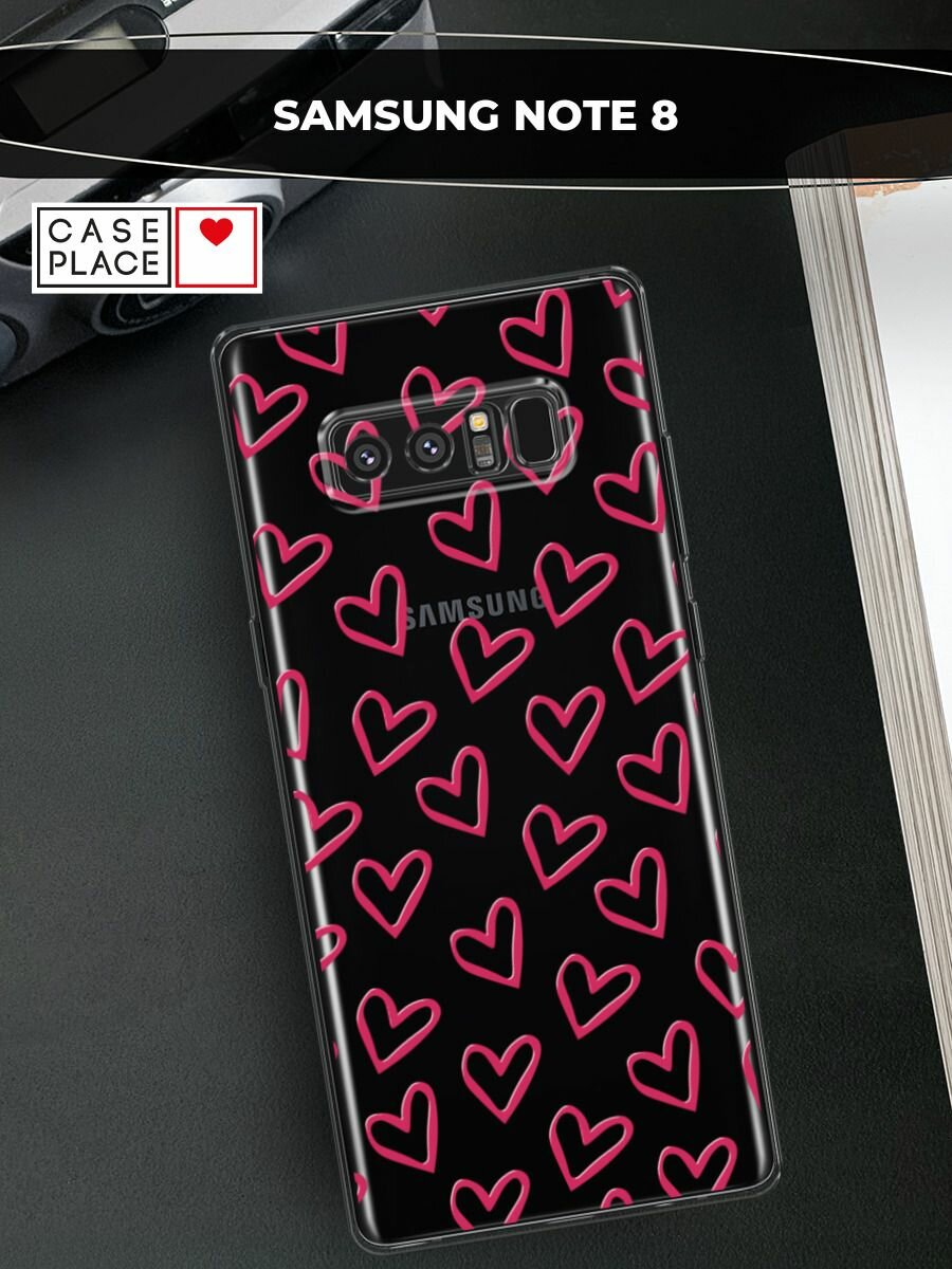 Чехол на Samsung Galaxy Note 8 / Самсунг Галакси Нот 8 с принтом "Темные сердечки"