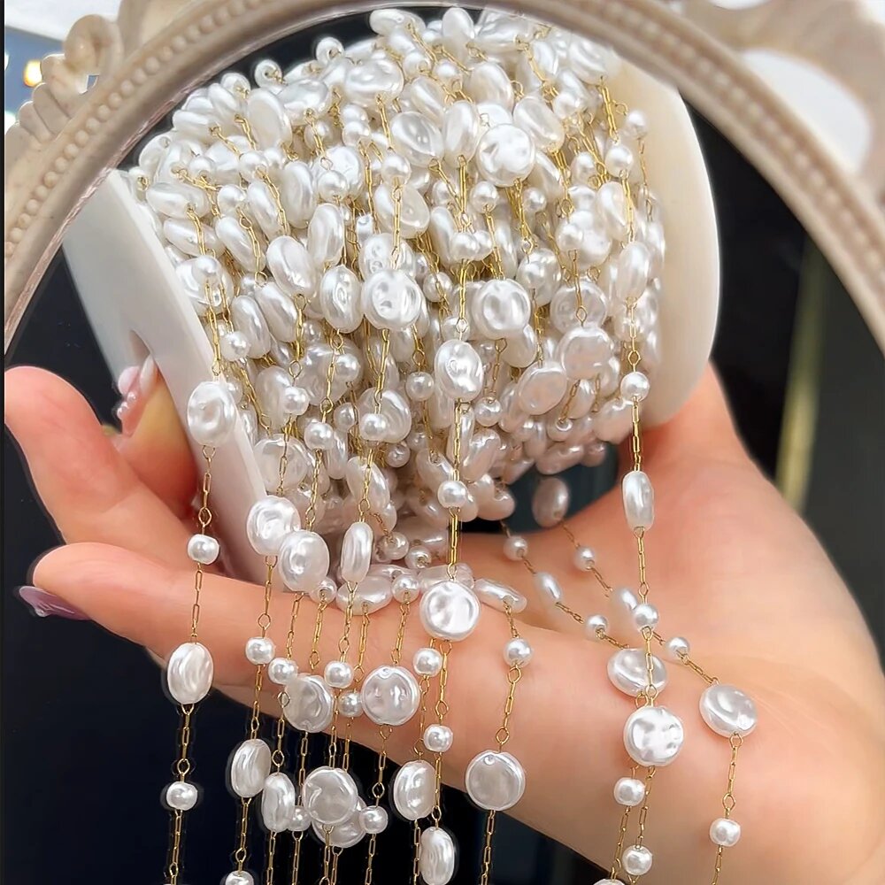 Металлическая цепочка из бисера с искусственным жемчугом 0,5 м/1 м 1meter, 3 Stainless Steel