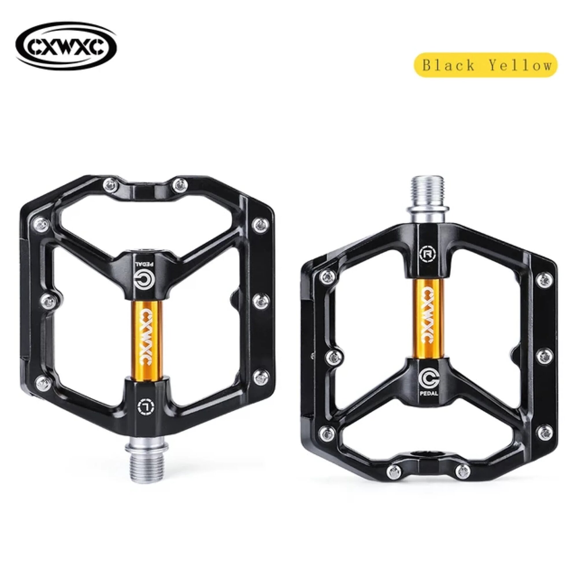 Педали CXWXC CXV15/CX930 черные алюминиевые для горных велосипедов CX930 Black Yellow
