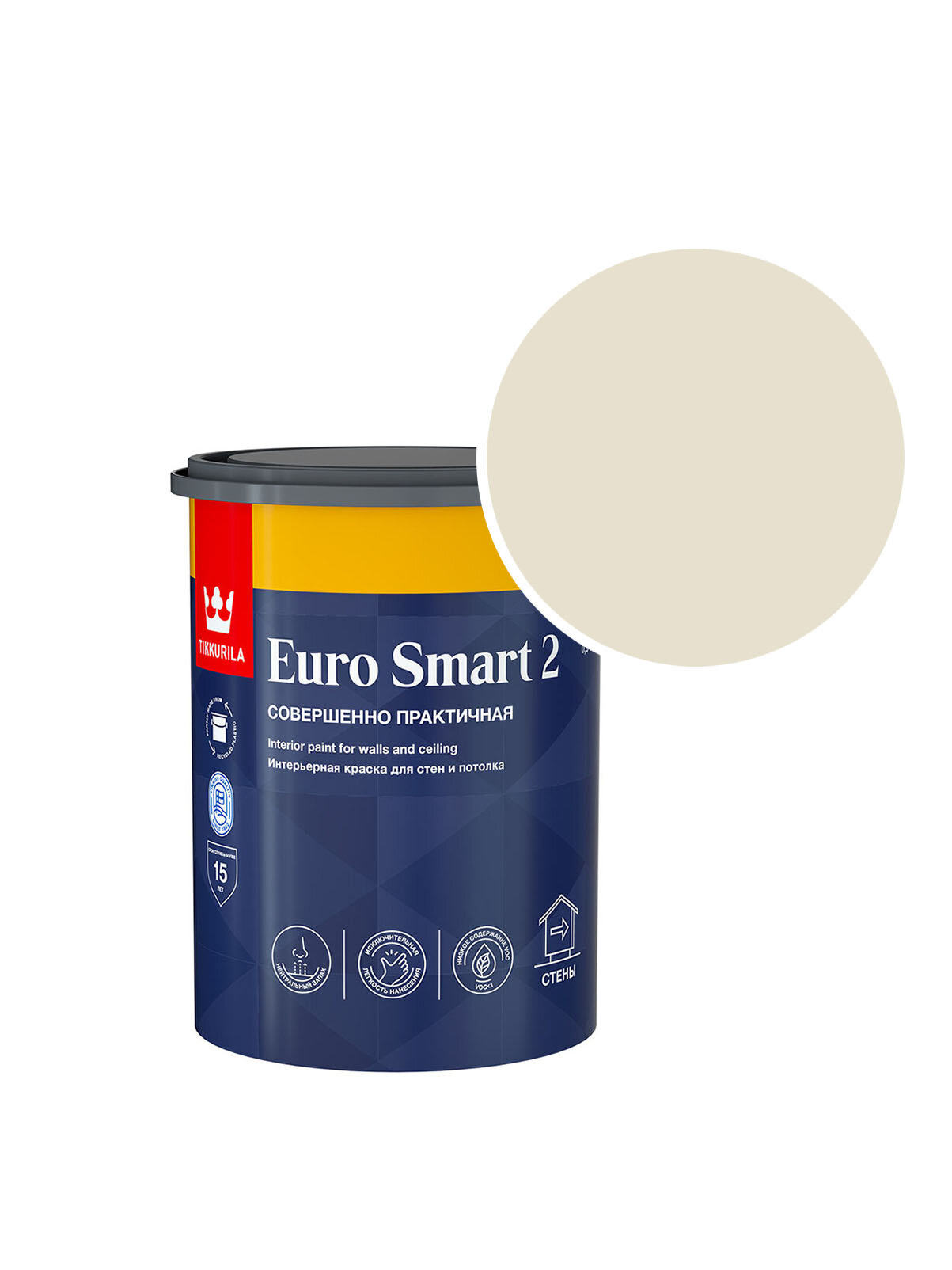 Краска интерьерная Tikkurila Euro Smart 2 RAL 1013 (Жемчужно-белый - Oyster white) 0,9 л