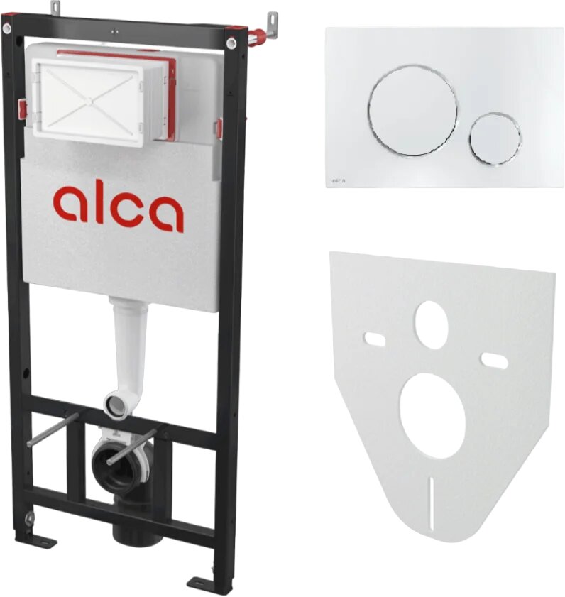 Инсталляция с кнопкой AlcaPlast AM101/1120-4:1 M671-VE-01 51 см, крепление к стене/к полу, кнопка для унитаза хром, глянцевая, с шумоизоляцией