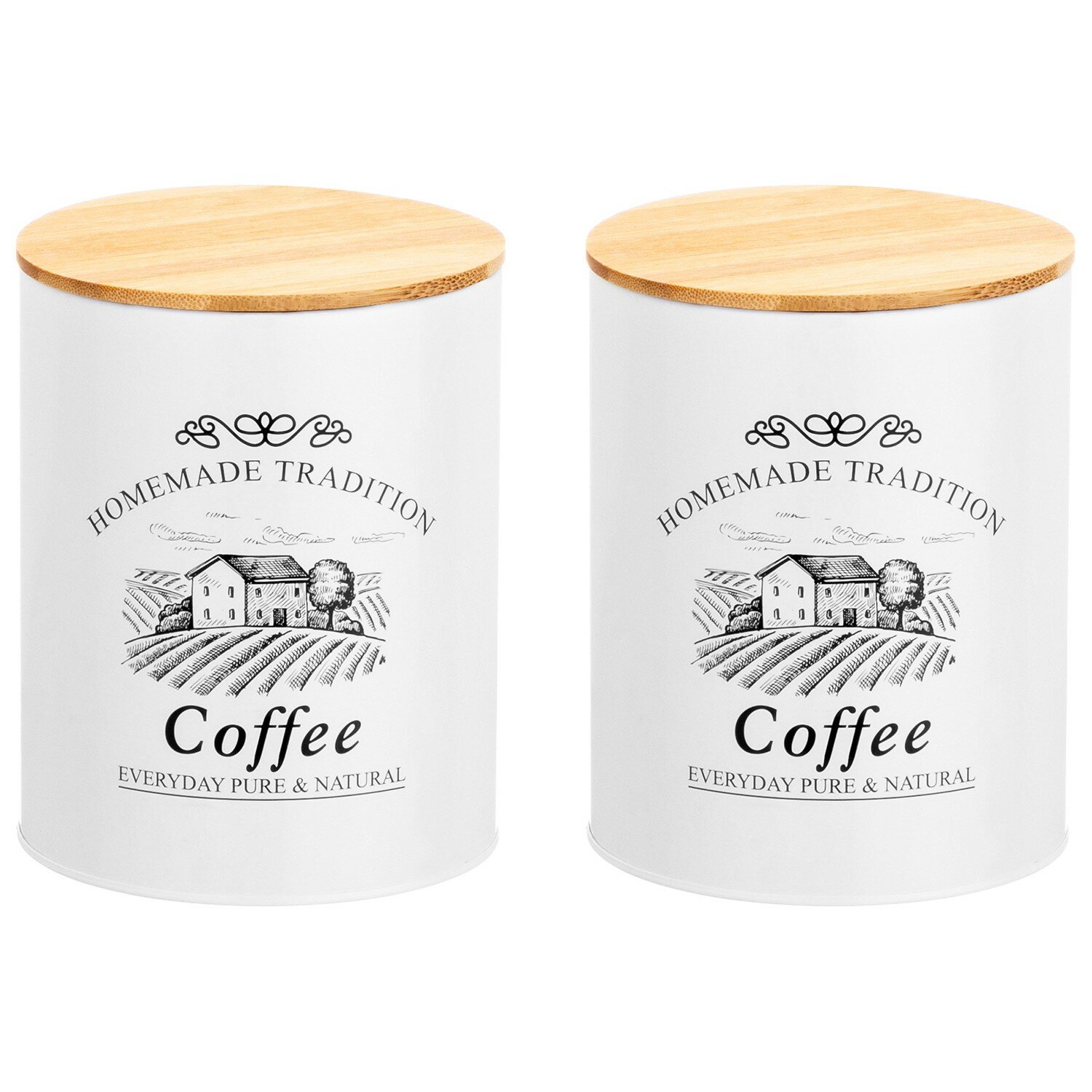 Elan Gallery Coffee Набор банок для хранения кофе, 2 шт по 1.1 л, металл/бамбук, крышки