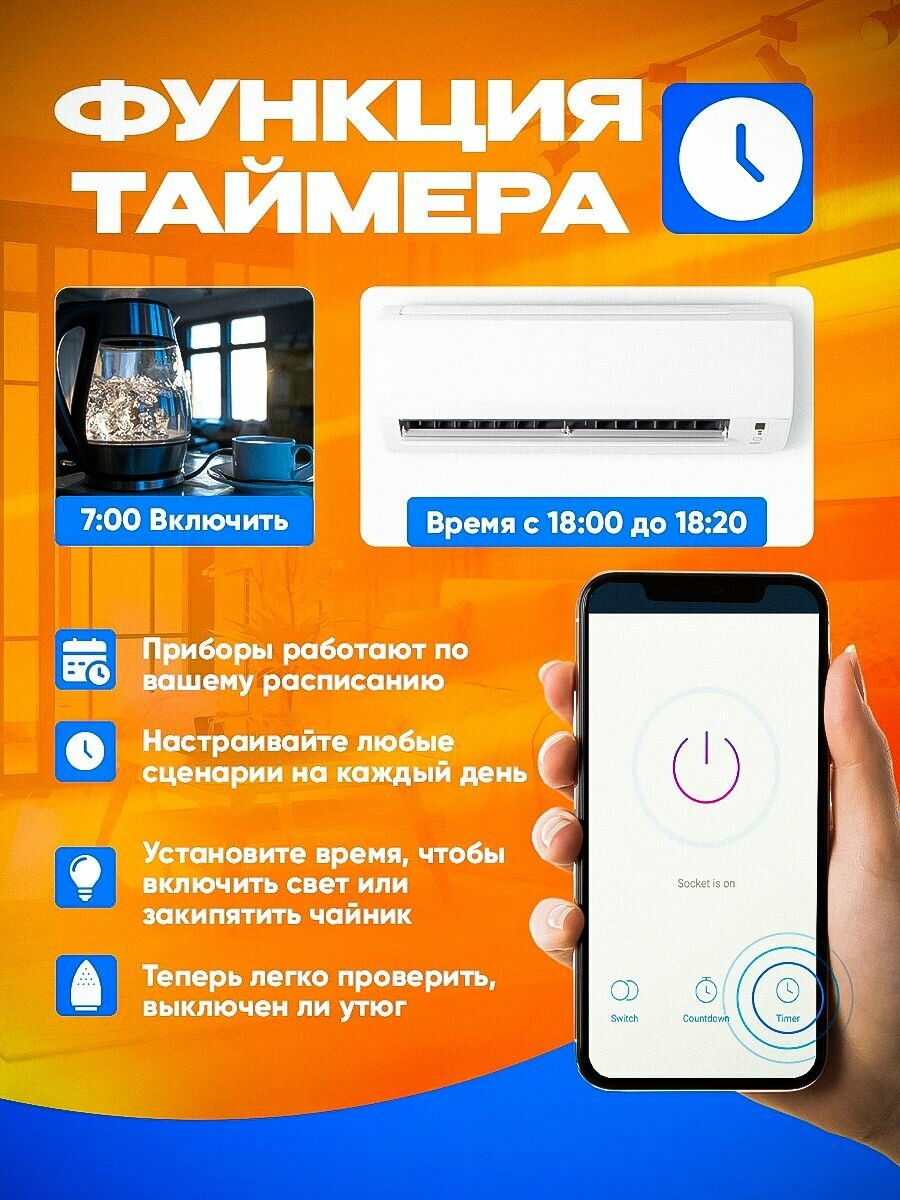 Умная розетка 20A WIFI, с отслеживанием мощности, умный дом, используется с Алисой, 1 шт. — фото 1