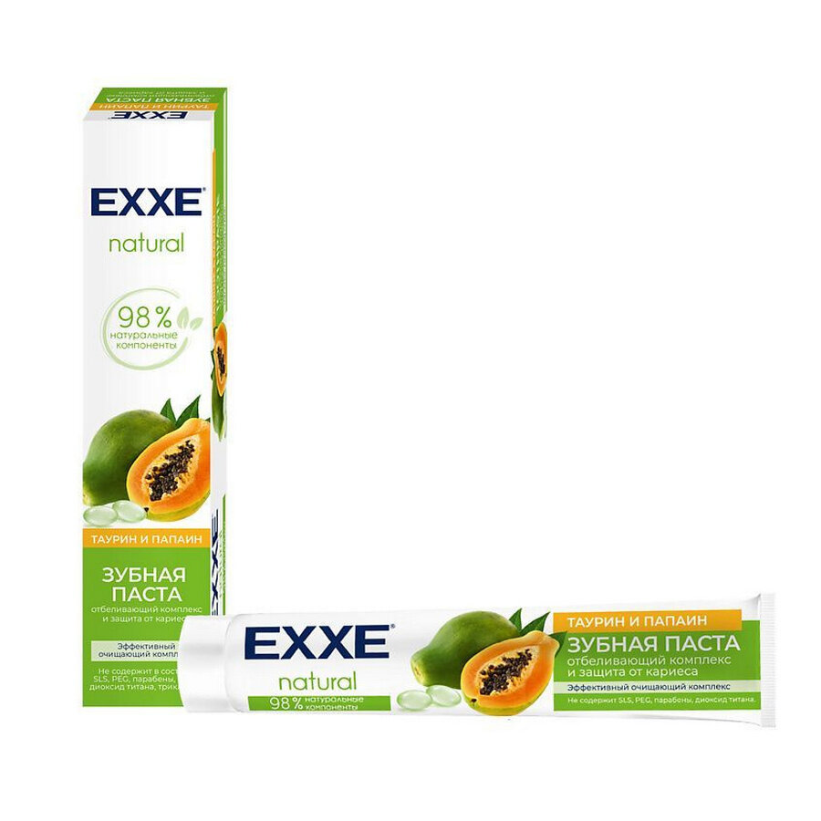 Exxe Natural - Таурин И Папаин Зубная паста "отбеливающий комплекс и защита от кариеса" с эффективным очищающим комплексом 75 мл.