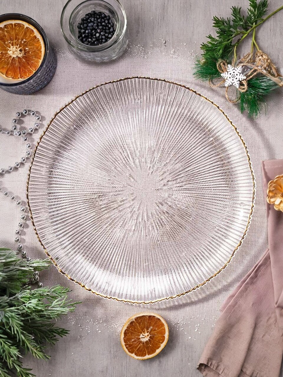 Тарелка десертная, стекло, 26.5x2 см, отвод золотом, круглая, Алмаз, Daniks, B150097